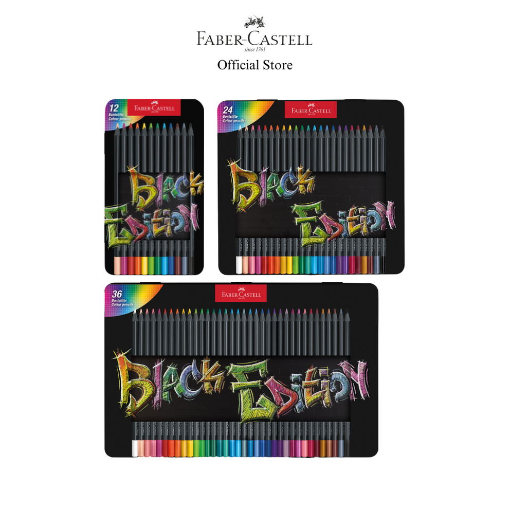 Faber-Castell Black Edition Colour Pencils 12/24/36/50 with NEW Metall ...